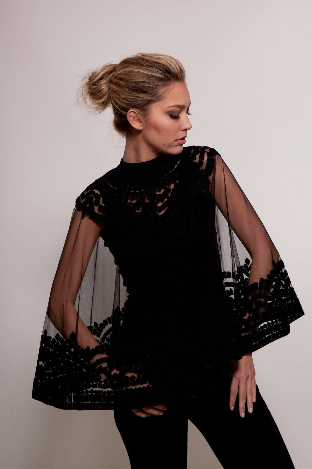 Velvet Embroidered Sheer Cape – CHERIE D